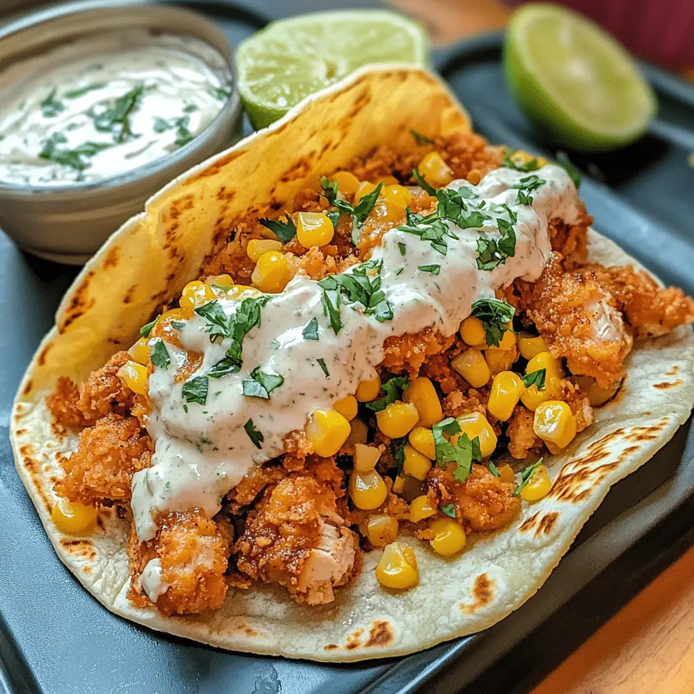 Fried Chicken Street Corn Tacos with Jalapeño Lime Ranch