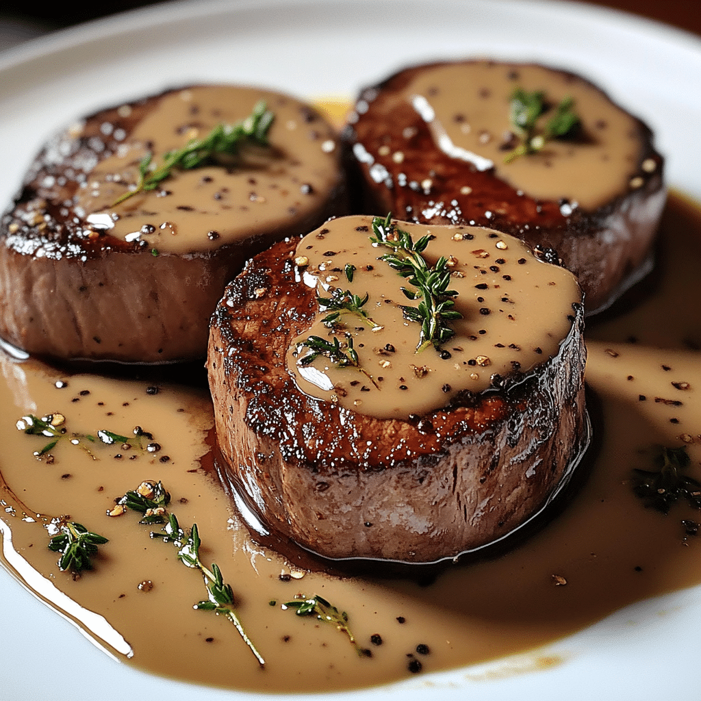Seared Filet Mignon with Shallot Peppercorn Sauce