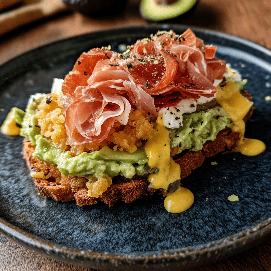 Hash Brown Avocado Toast with Prosciutto - Quicker Bites