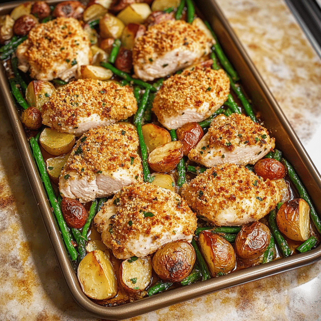 Parmesan Crusted Chicken Sheet Pan Dinner - Quicker Bites